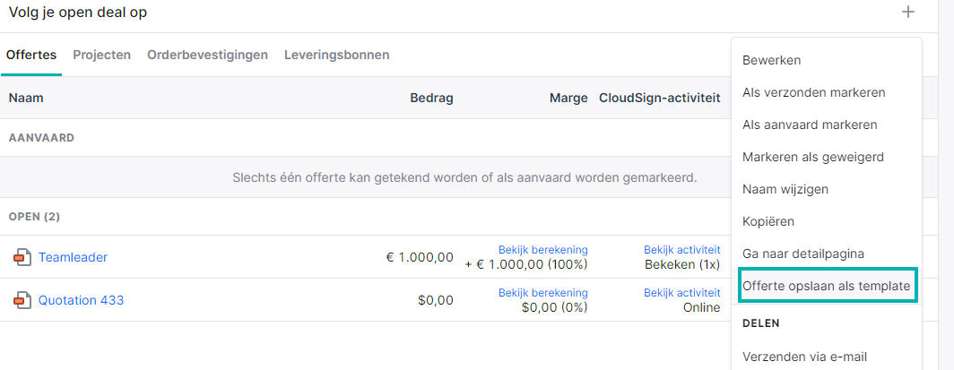 How To: Een offerte opslaan als template – Support : Teamleader Focus