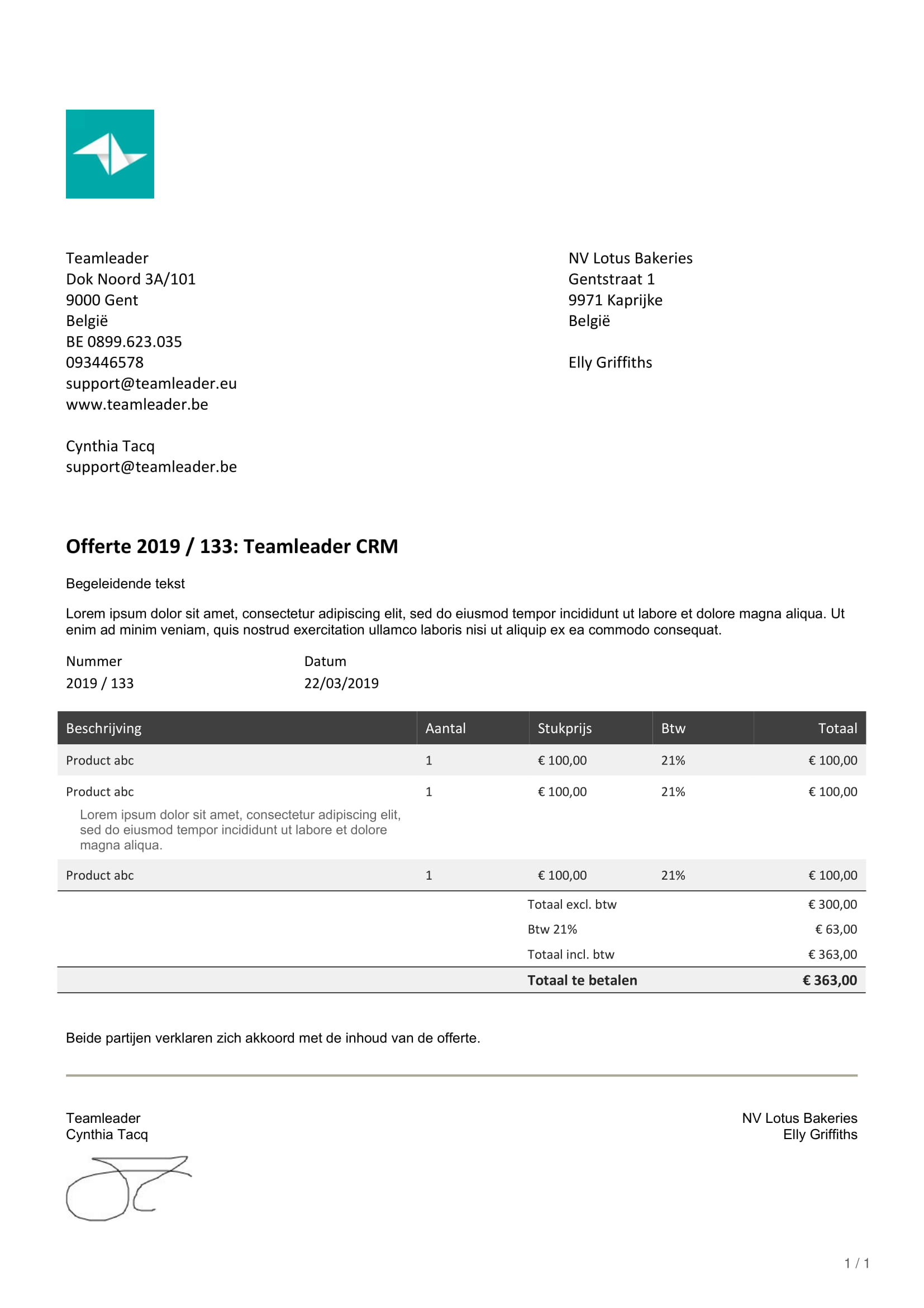 Welkom in onze Templategalerij – Support : Teamleader Focus