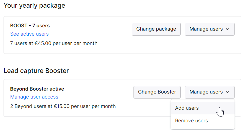 How To: Buy additional Beyond users – Support : Teamleader Focus